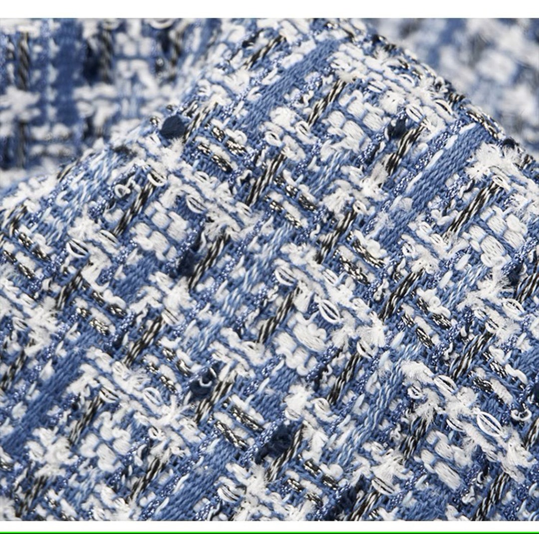 Blue Check Tweed Fabric, Tweed Boucle Fabric With Metallic Yarn for ...
