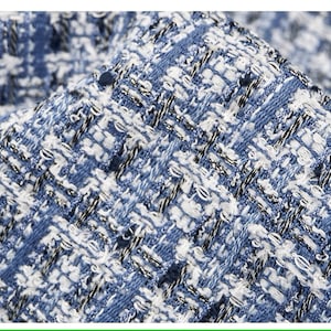 Blue Check Tweed Fabric Tweed Boucle Fabric With Metallic - Etsy