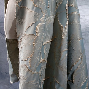 Luxury Gold Embroidered Jacquard Fabric, Embossed Leaf Damask Brocade ...