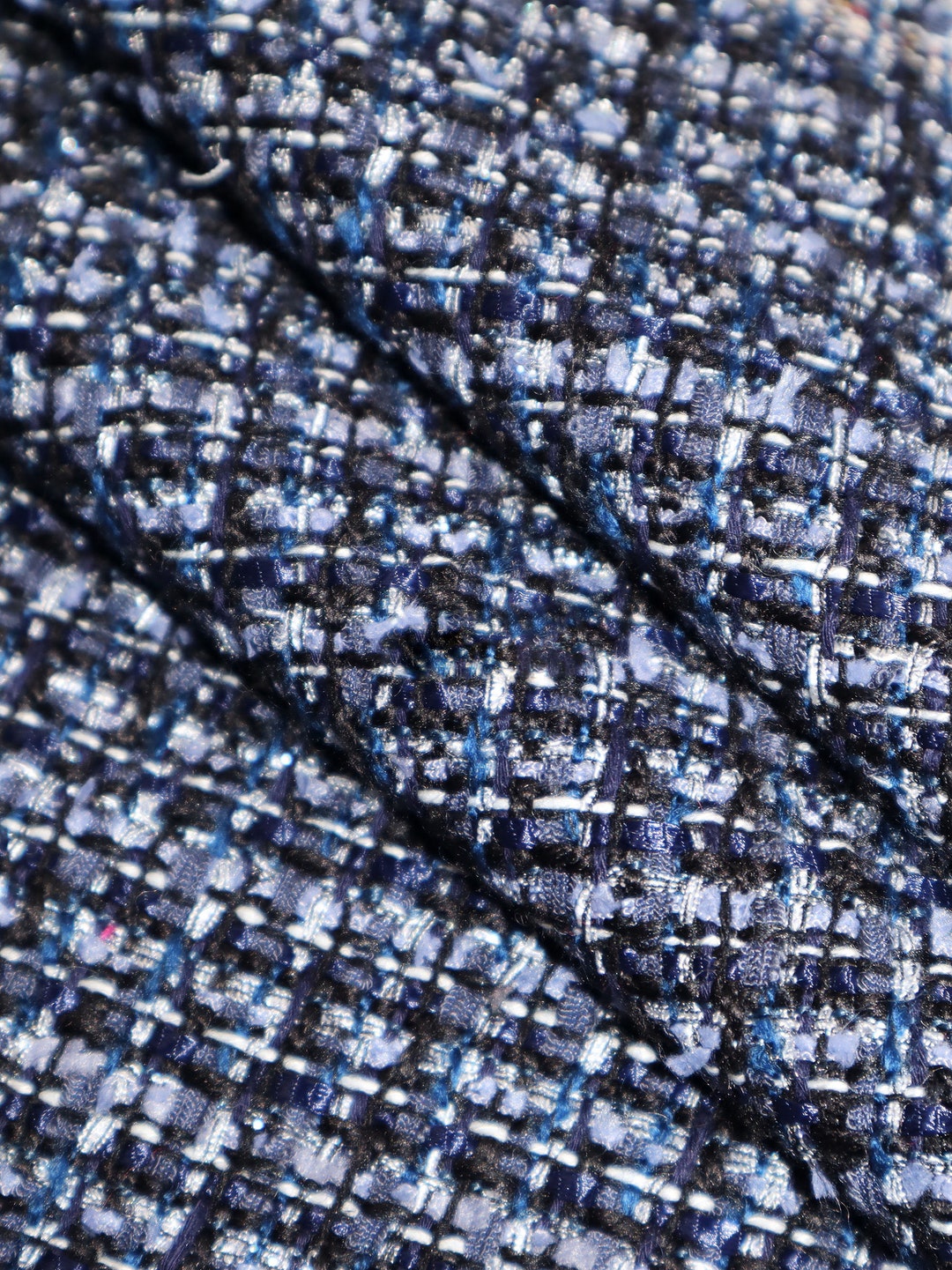 Exquisite Blue Check Tweed Fabric, Colorblock Tweed Boucle Fabric for ...