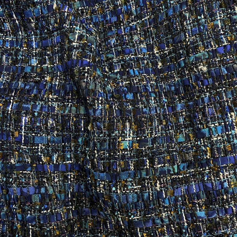 Blue Tweed Fabric, Colorful Ribbons Tweed Boucle Fabric for Suit Coat ...