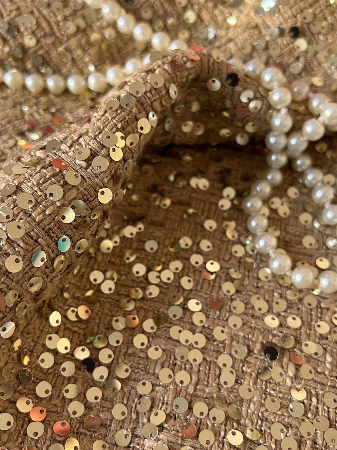Gold Sequins Tweed Fabric, Sparklingtweed Boucle Fabric for Suit Coat ...