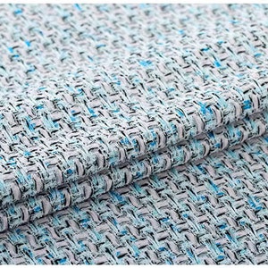 Sky Blue Tweed Fabric, Tweed Boucle Fabric With Sliver Yarn for Suit ...
