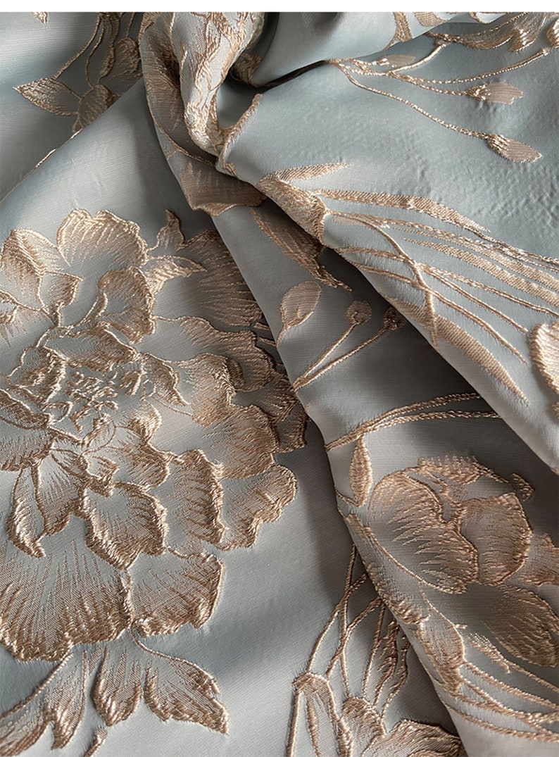 Luxury Gold Embroidered Jacquard Fabric Embossed Flora Damask - Etsy