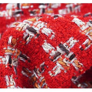 Red Tweed Fabric, Wool Tweed Boule Check Fabric for Suit Coat, Dress ...