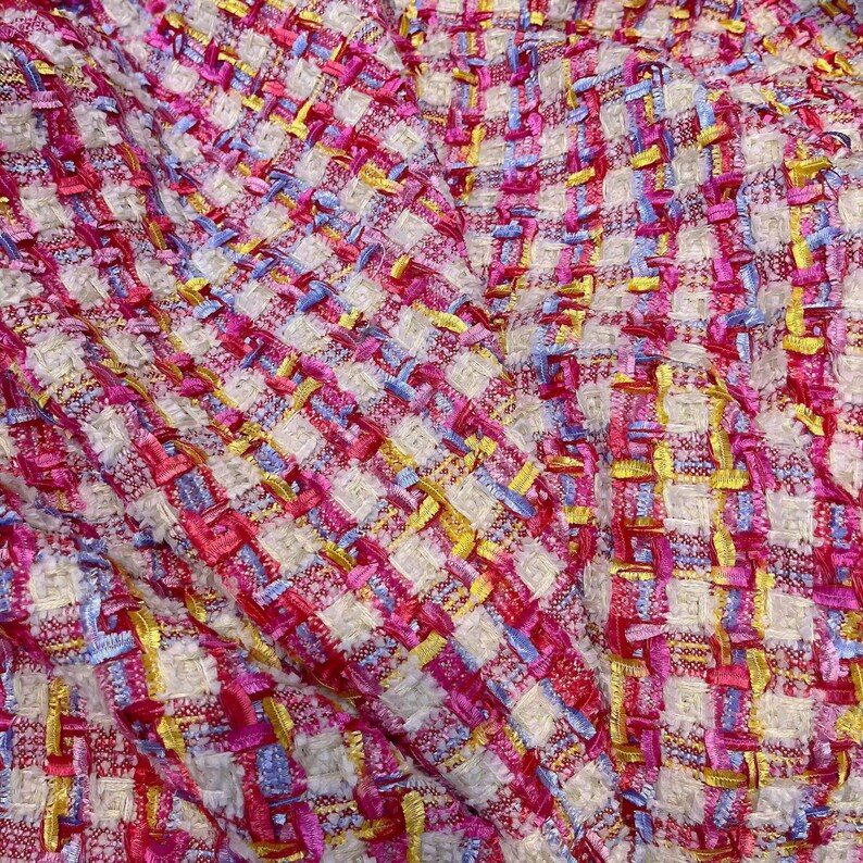 Tweed Fabric by the Yard, Colorful Tweed Boucle Check Fabric for Suit ...