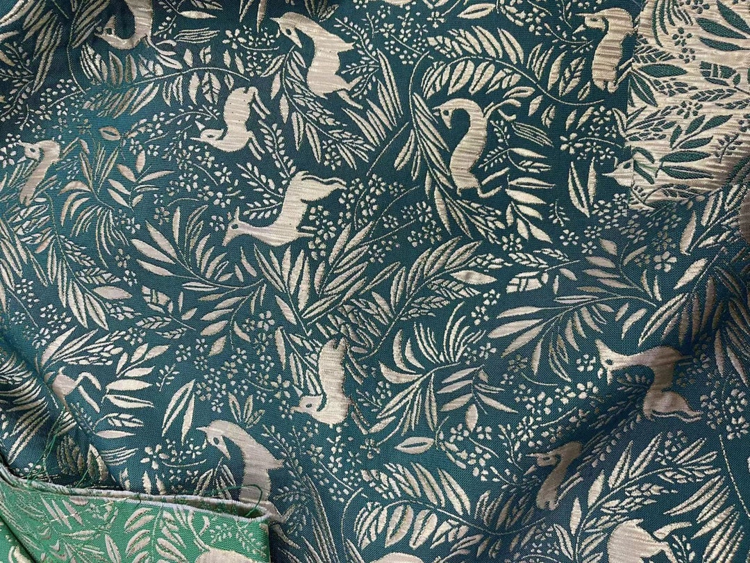 Green Gold Embroidered Jacquard Fabric, Deer Pattern Upholstery Fabric ...