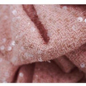 Pale Pink Tweed Fabric by the Yard, Sequins Beaded Tweed Boucle Fabric ...