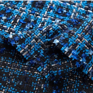 Blue Tweed Fabric, Check Tweed Boucle Fabric for Suit Coat, Dress ...