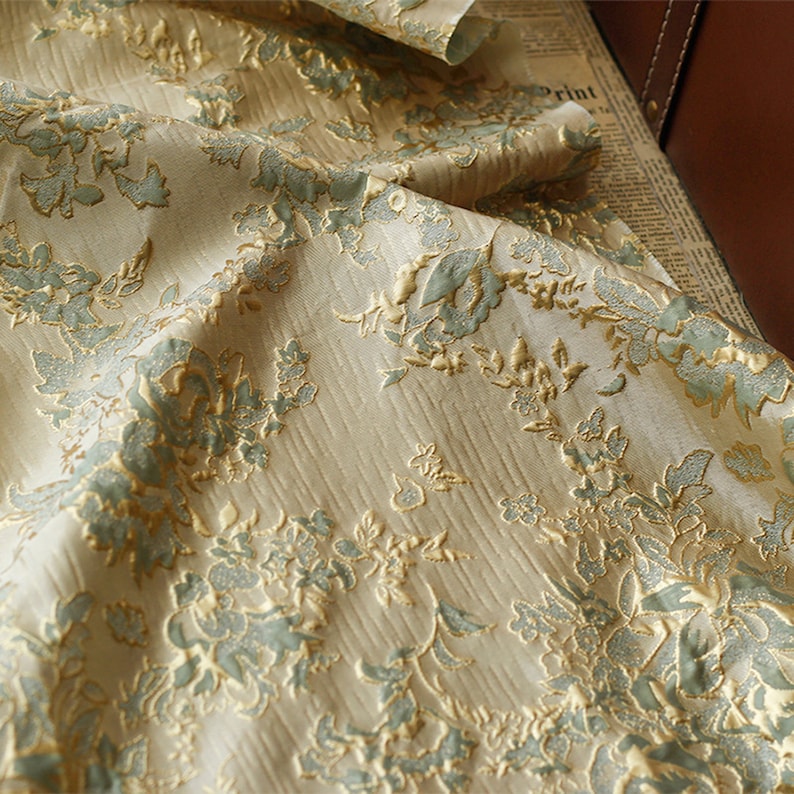 Gold Embroidered Jacquard Fabric Embossed Floral Damask - Etsy