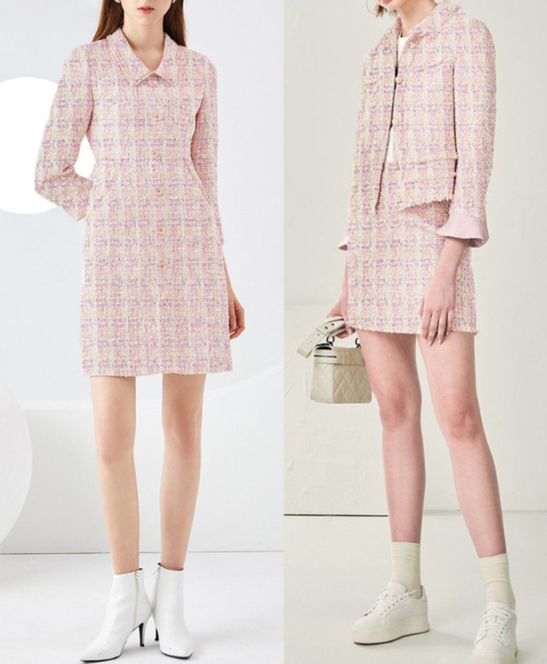 Pink Mauve Check Tweed Boucle Fabric Woven Fabric With | Etsy