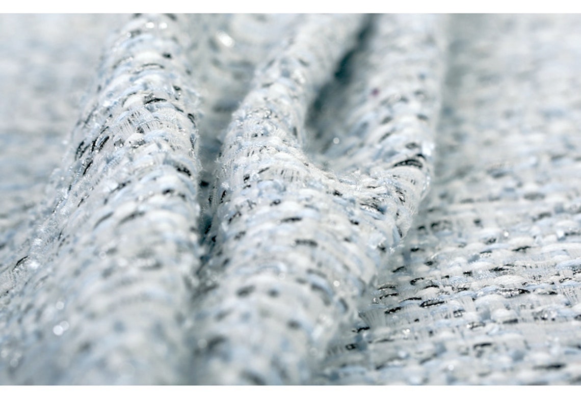 1 Yard Ice Blue Tweed Boucle Fabric Wool Woven Fabric With | Etsy