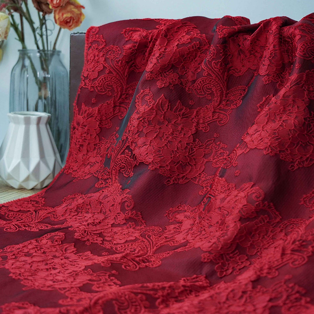 Red Jacquard Fabric, Court Style Lace Flora Brocade, Damask for Haute ...