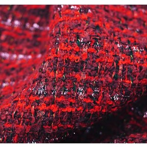 Red Tweed Fabric, Wool Tweed Boucle Fabric With Metalized Yarn for Suit ...