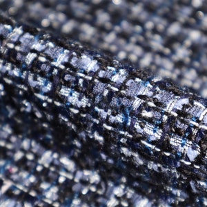 Exquisite Blue Check Tweed Fabric, Colorblock Tweed Boucle Fabric for ...