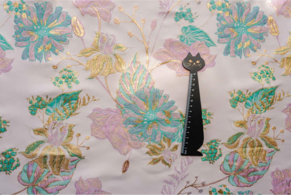 Vintage Floral Jacquard Fabric Embossed Damask Gold Thread - Etsy