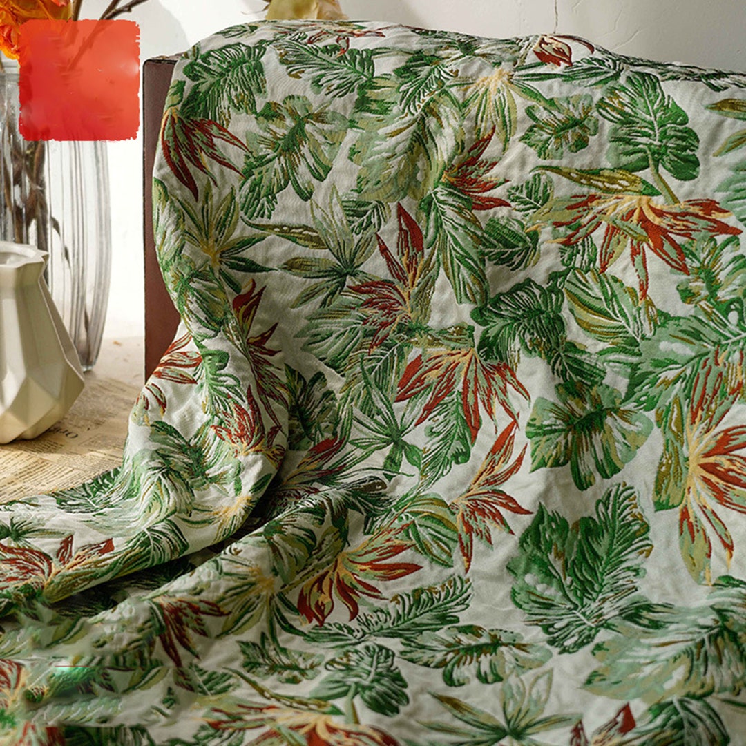 Tropical Plants Jacquard Fabric, Green Upholstery Fabric, Home Decor ...