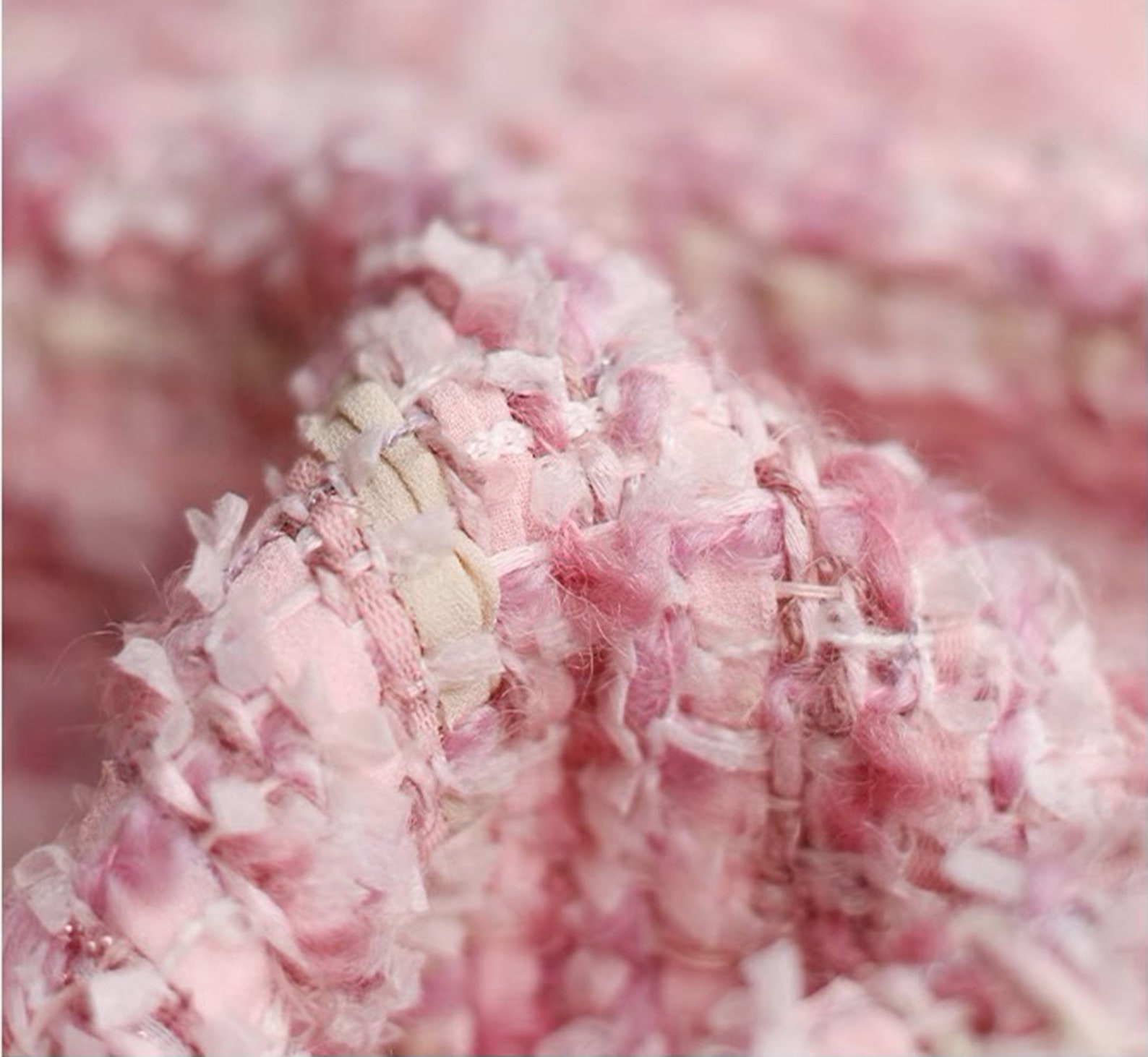 Sweet Pink Tweed Boucle Fabric, Woven 20% Wool Tweed Fabric With Tassel ...