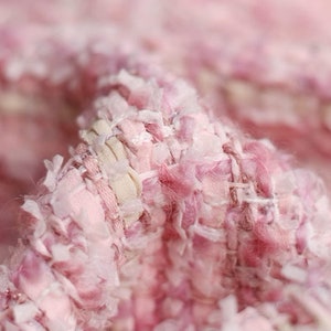 Sweet Pink Tweed Boucle Fabric, Woven 20% Wool Tweed Fabric With Tassel ...