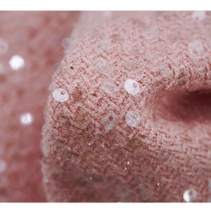 Pale Pink Tweed Fabric by the Yard, Sequins Beaded Tweed Boucle Fabric ...