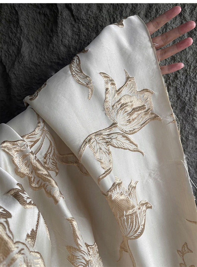 Tulip Gold Embroidered Jacquard Fabric Embossed Floral - Etsy