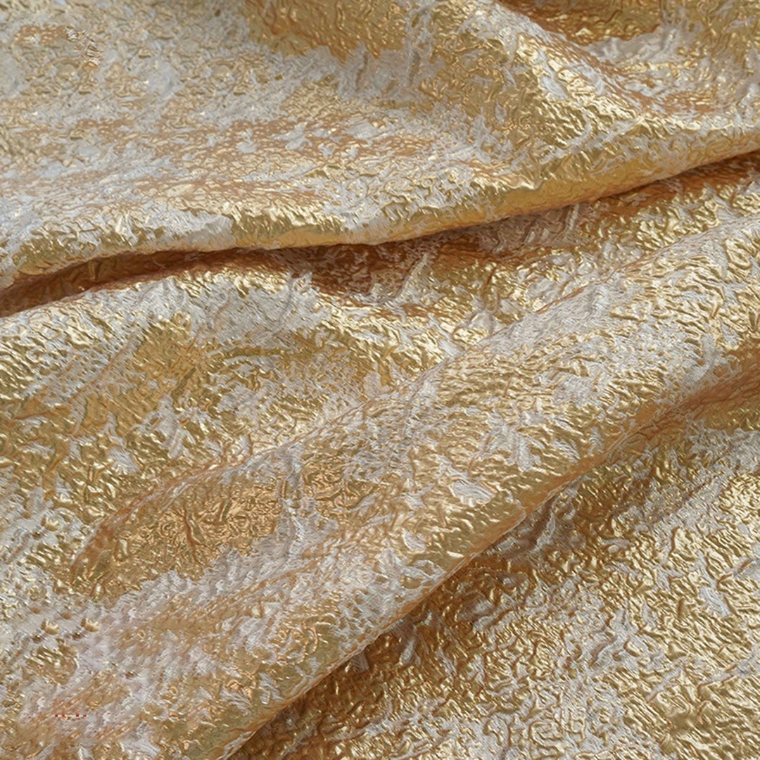 Sparkling Gold Jacquard Fabric, Emboss Pleated Brocade, Gloden Texture ...