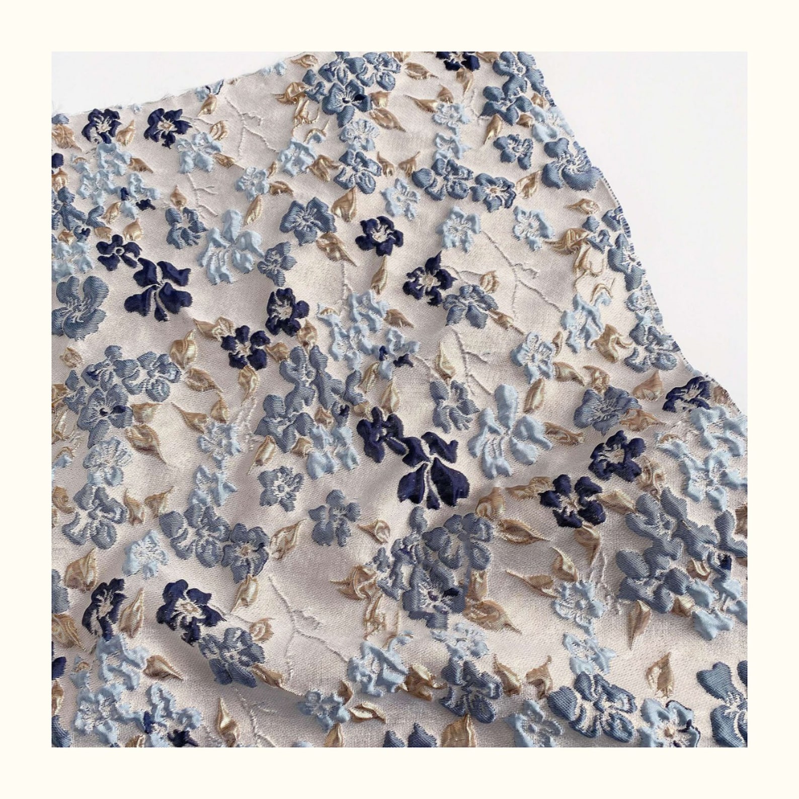 Blue Floral Emboss Jacquard Fabric Exquisite Brocadedamask - Etsy