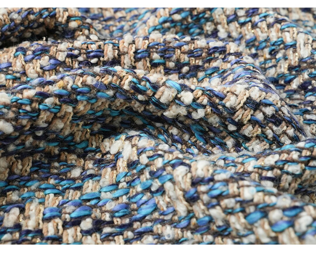 Tweed Fabric by the Yard, Blue Colormix Tweed Boucle Fabric for Suit ...