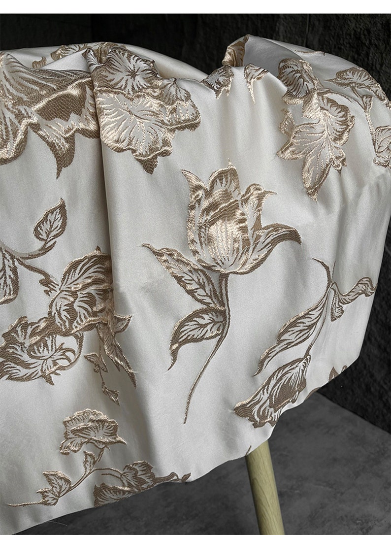 Tulip Gold Embroidered Jacquard Fabric Embossed Floral - Etsy