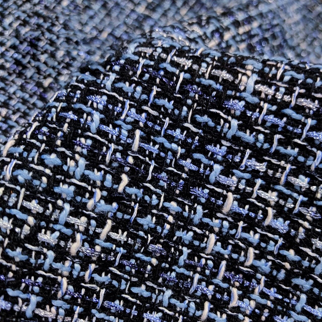 Blue Tweed Fabric, Tweed Boucle Fabric With Metalized Tweed for Suit ...