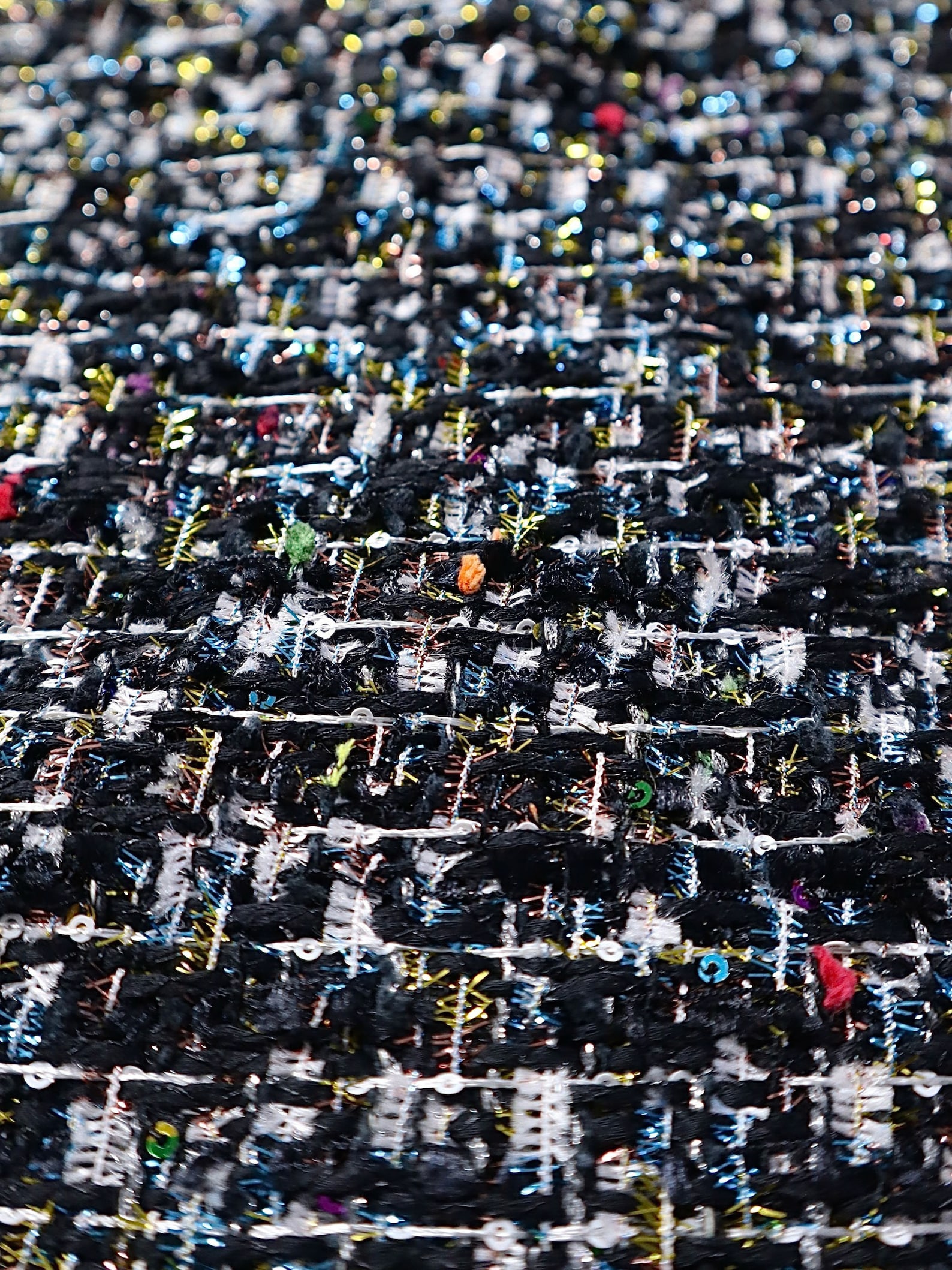Sparkling Black Tweed Fabric, Colorful Metallic Yarn Tweed Boucle ...