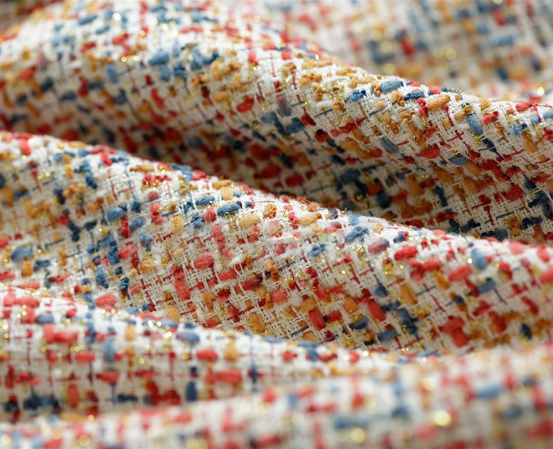 Rainbow Strip Tweed Boucle Fabric Woven Fabric With Metalized - Etsy