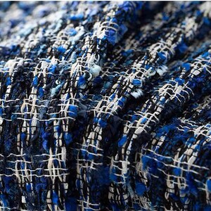 Navy Blue Tweed Fabric, Tweed Boucle Fabric With Tassel for Suit Coat ...