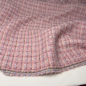 Colorful Pink Tweed Fabric, Check Tweed Boucle Fabric for Suit Coat ...