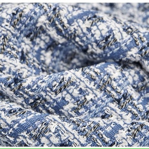 Blue Check Tweed Fabric, Tweed Boucle Fabric With Metallic Yarn for ...