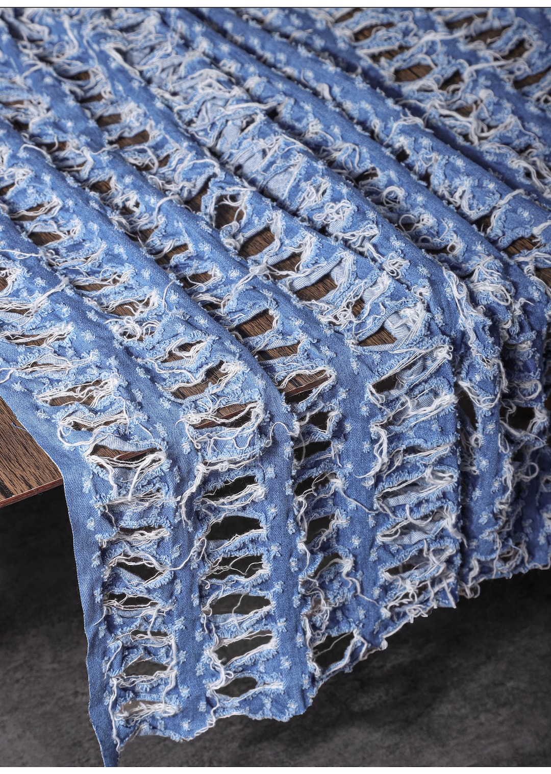 Tattered Denim Fabric, Blue Ripped Denim, Hollowed Distressed Denim ...