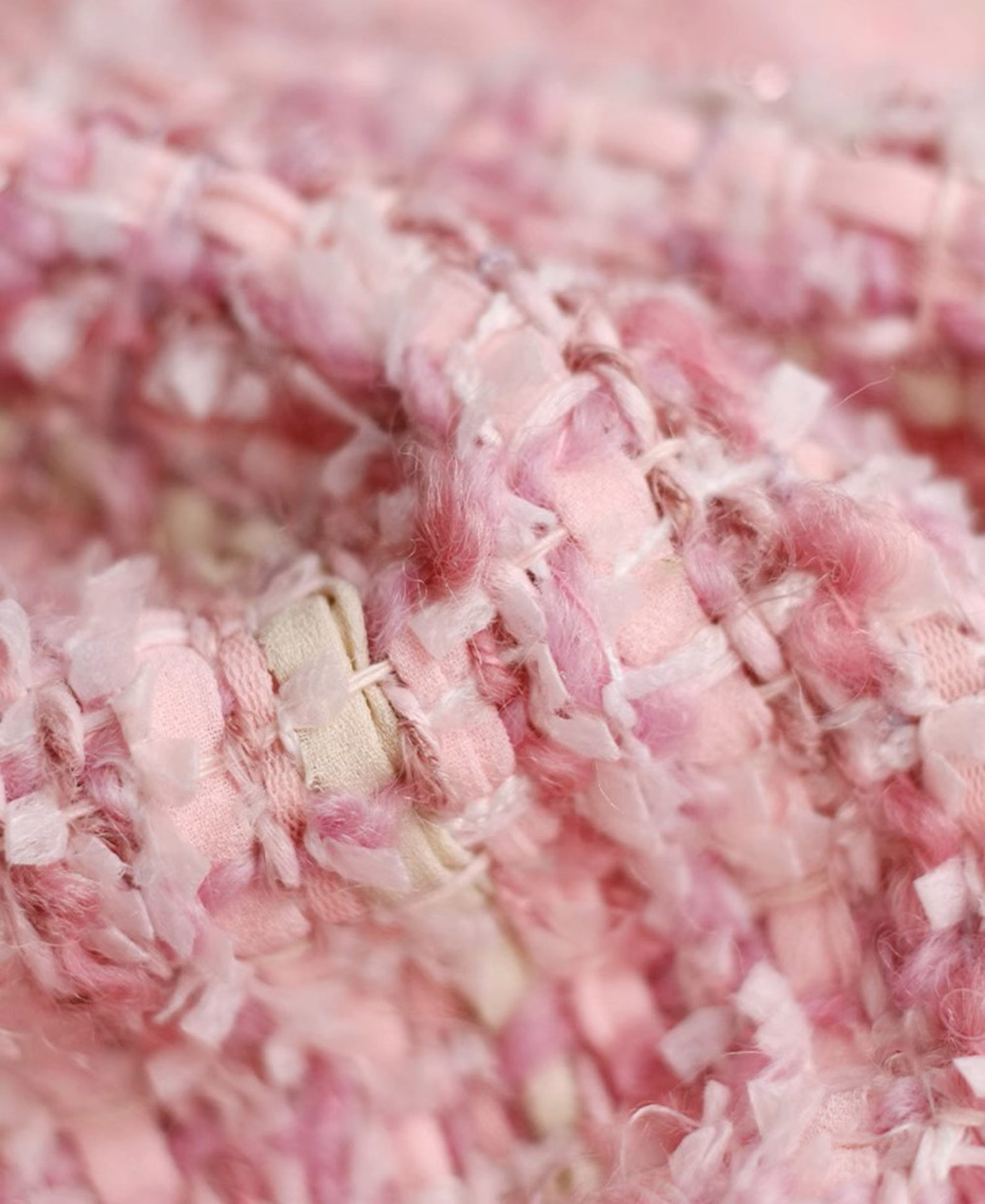 Sweet Pink Tweed Boucle Fabric, Woven 20% Wool Tweed Fabric With Tassel ...