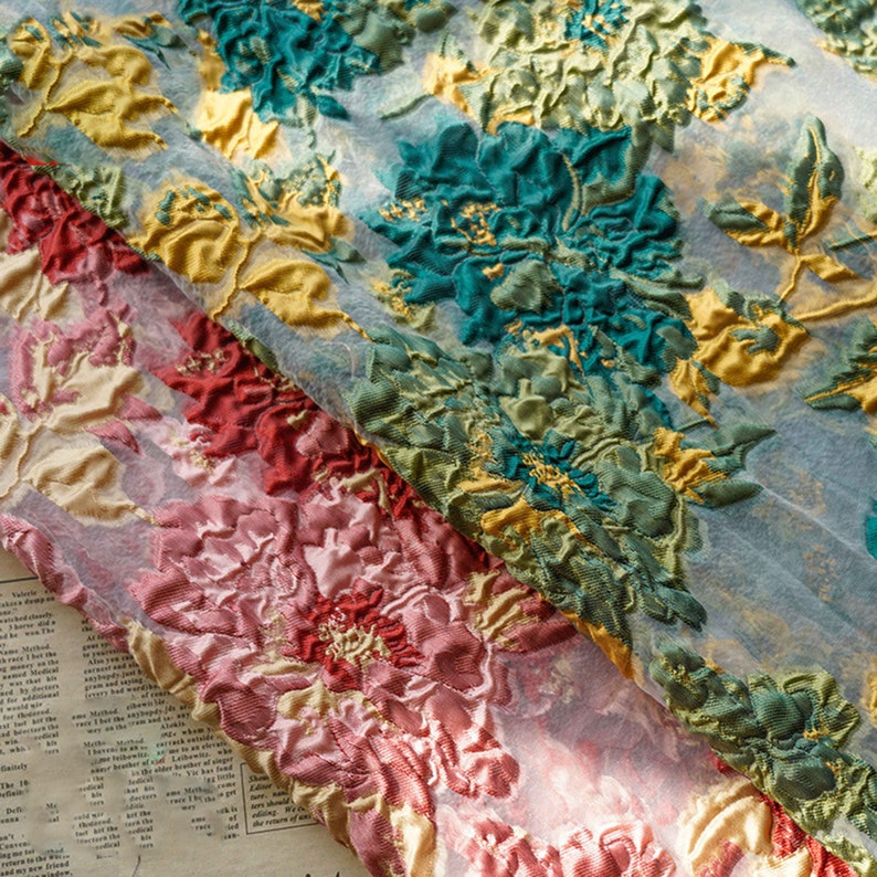 Flora Emboss Jacquard Fabric Gold Embroidered Damask Blossom - Etsy