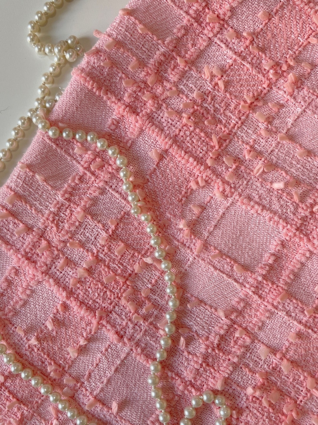 Powder Pink Tweed Fabric, Plaid Tweed Boucle Fabric for Suit Coat ...