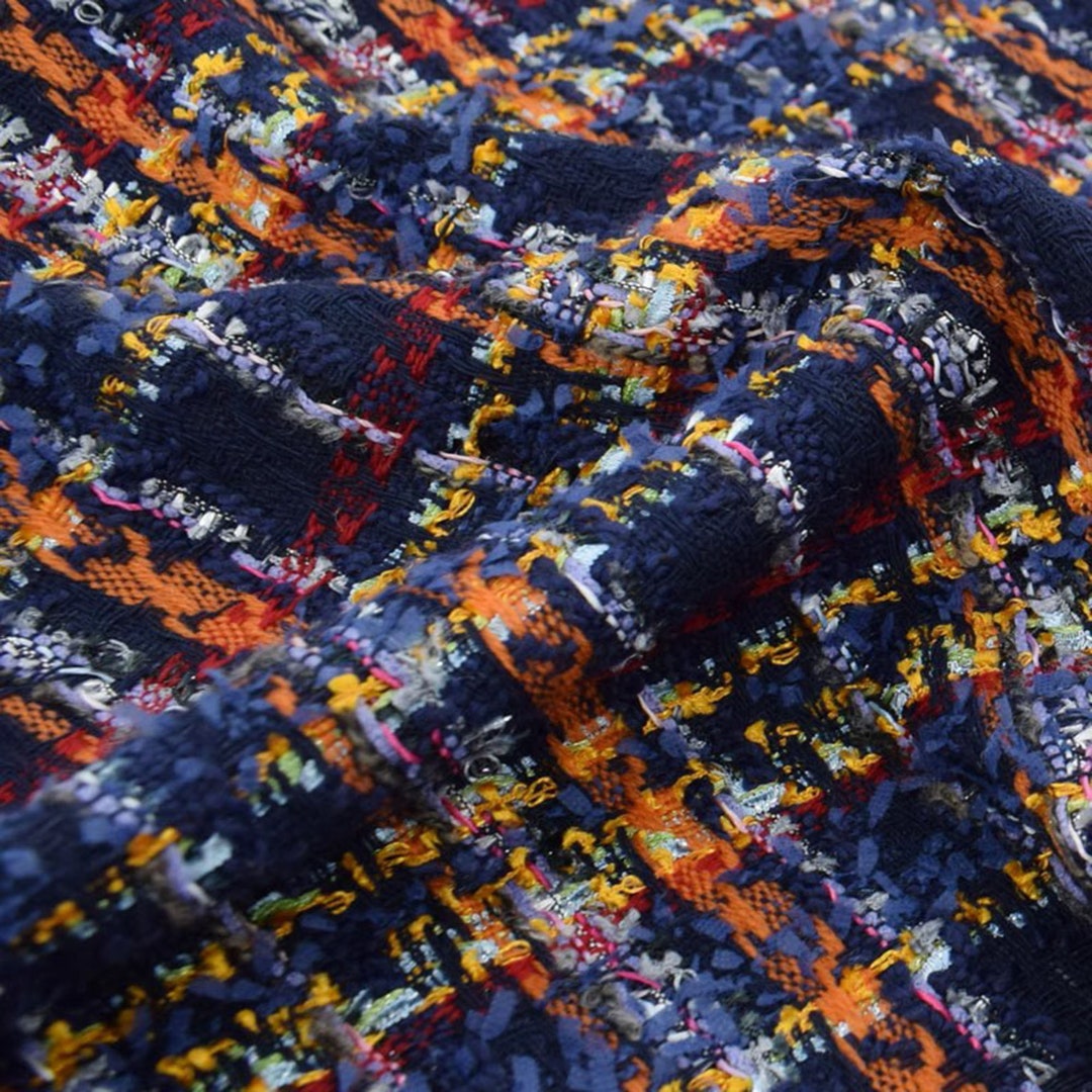 Royal Blue Tweed Fabric by the Yard, Woven Wool Tweed Boucle Fabric for ...