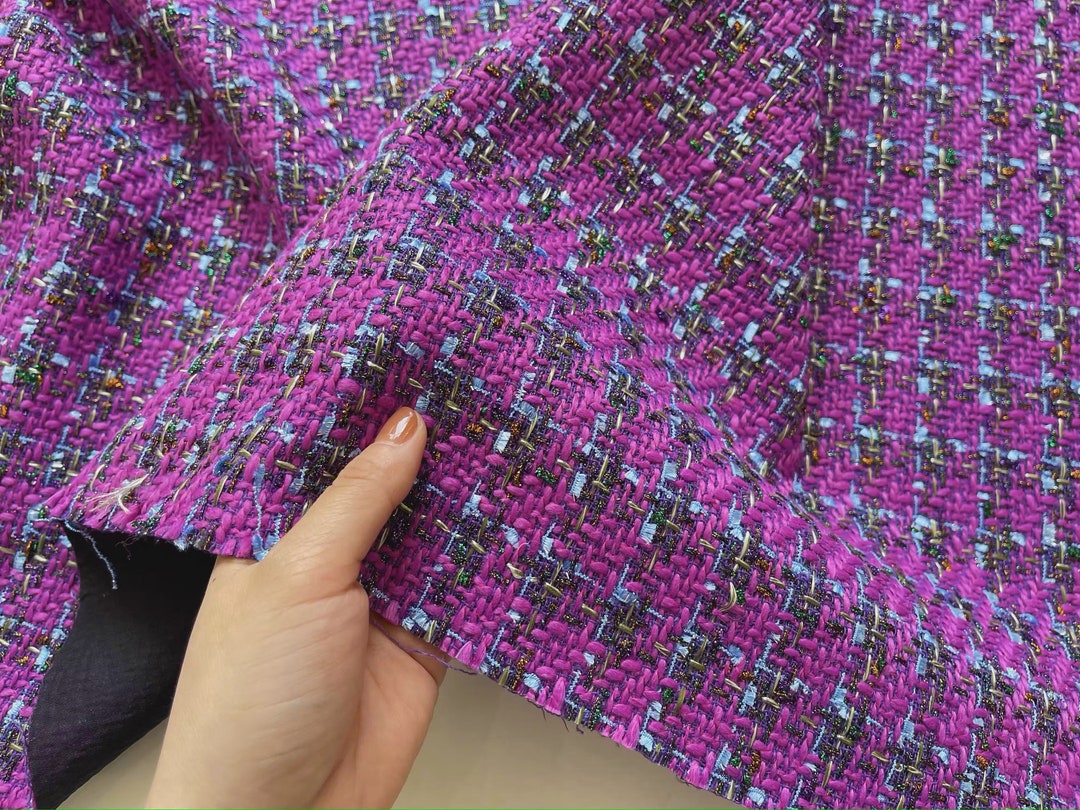 Purple Wollen Tweed Fabric, Tweed Boucle Fabric, Blended Fabric for ...