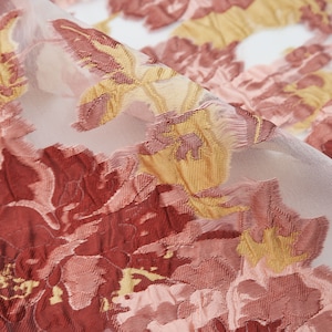 Flora Emboss Jacquard Fabric, Gold Embroidered Damask Blossom Brocade ...