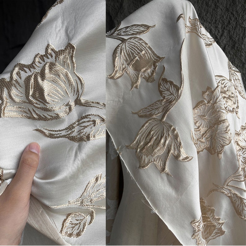 Tulip Gold Embroidered Jacquard Fabric Embossed Floral - Etsy