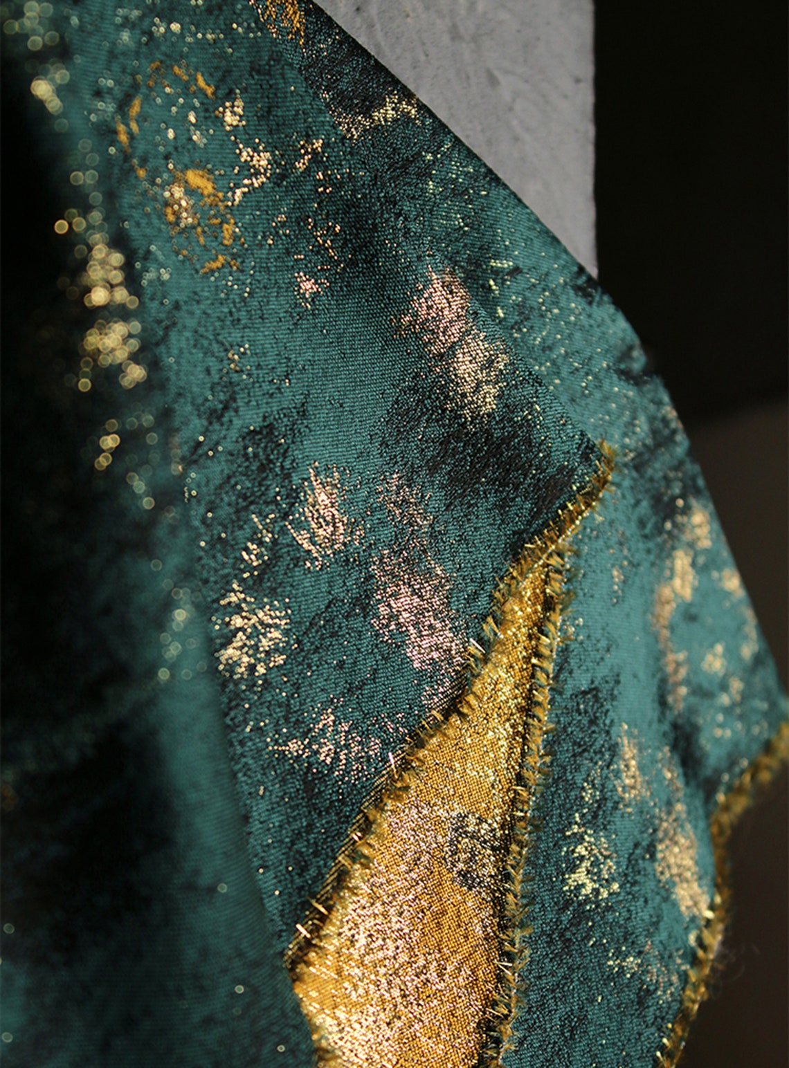 Vintage Dark Green Gold Jacquard Fabric Double Face Gold - Etsy UK