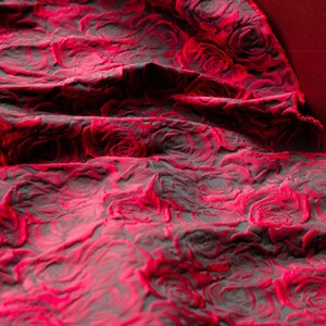 Red Rose Emboss Jacquard Fabric, Flora Brocade,damask Fabric for Haute ...