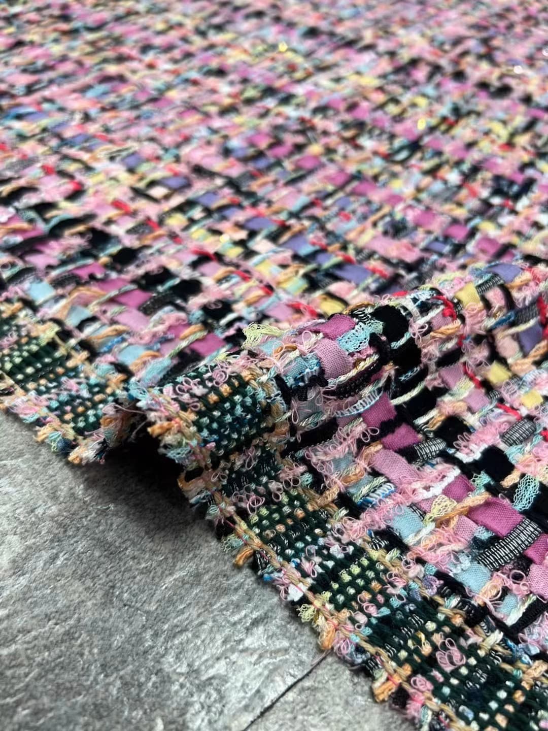Colorblock Tweed Boucle Fabric, Woven Wool Tweed Fabric for Jacket ...