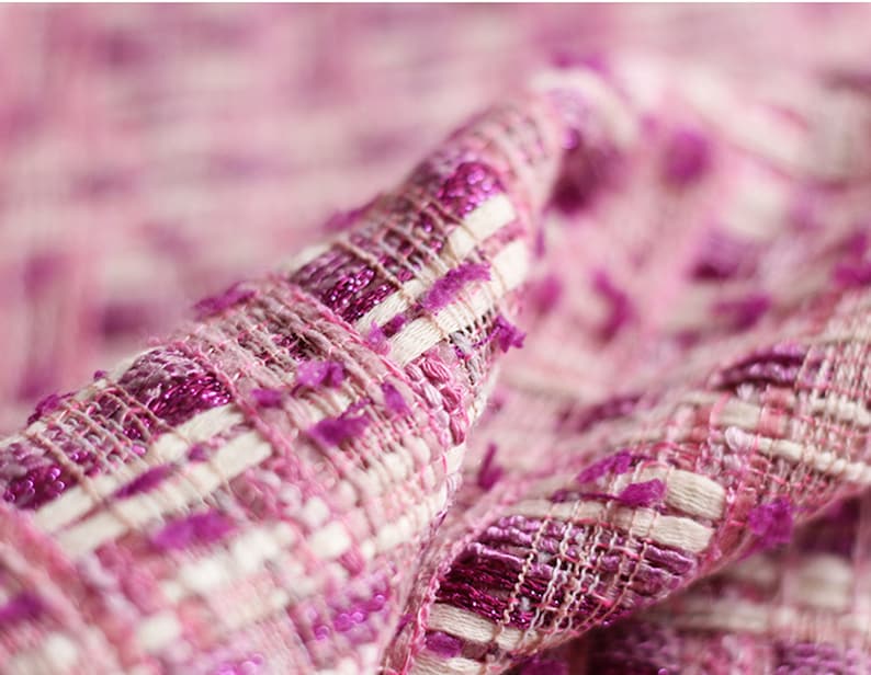 Shiny Pink Tweed Fabric Woven Fabric With White Yarn Dense - Etsy