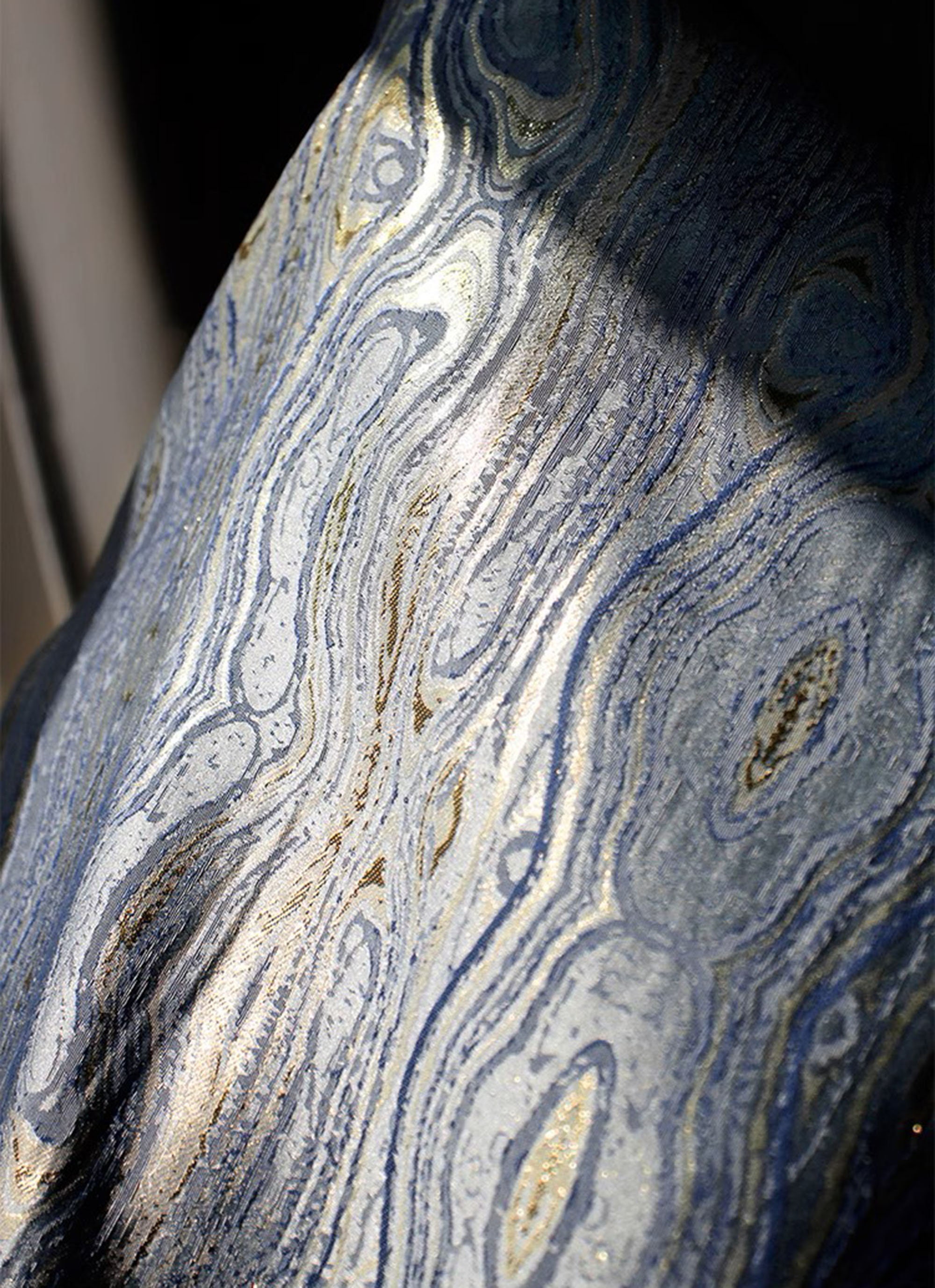 Blue Ripples Jacquard Fabric, Shiny Brocade Double Face Damask for ...