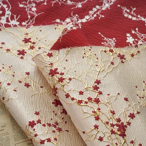 Luxury Red and Gold Jacquard Fabric, Metallic Flora Embroidered Brocade ...