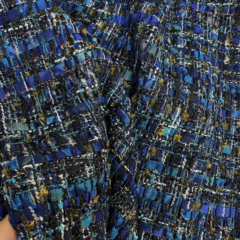 Blue Tweed Fabric, Colorful Ribbons Tweed Boucle Fabric for Suit Coat ...